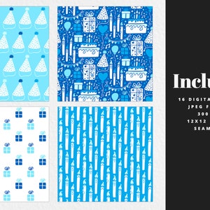 Blue Birthday Digital Paper Set, Seamless Textures, Birthday Party ...