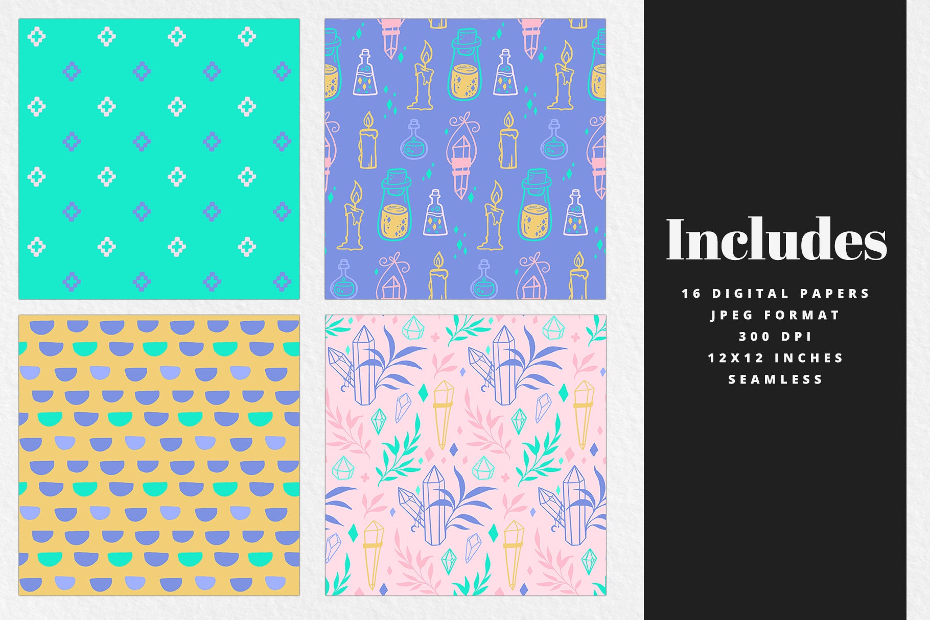 Pastel Magic Digital Paper Set Seamless Textures Esoteric | Etsy