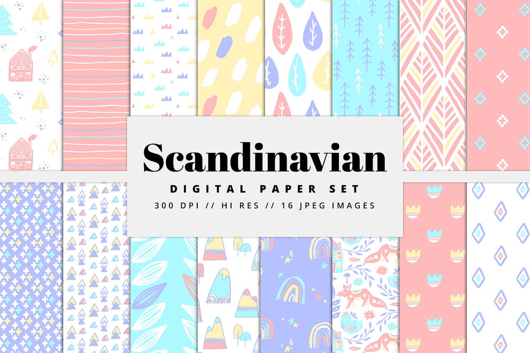 Pastel Scandinavian Digital Paper, Handdrawn, Floral, Geometric ...