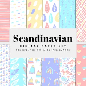 Pastel Scandinavian Digital Paper, Handdrawn, Floral, Geometric ...