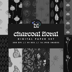 Black Floral Digital Paper Set, Retro Seamless Textures, Floral ...