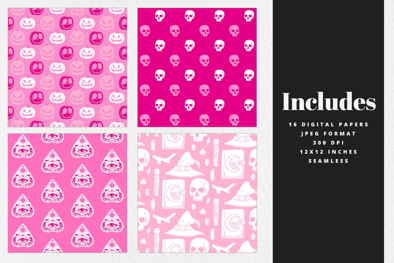 Pink Halloween Digital Paper Set, Seamless Textures, Halloween ...