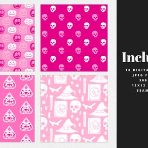 Pink Halloween Digital Paper Set, Seamless Textures, Halloween ...