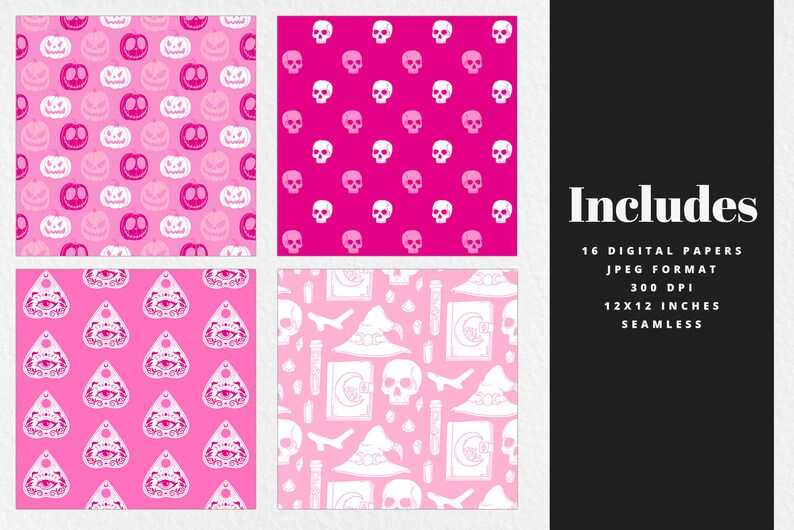 Pink Halloween Digital Paper Set Seamless Textures Halloween - Etsy