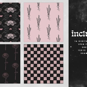 Blush & Noir Digital Paper Set, Seamless Textures, Floral Patterns ...