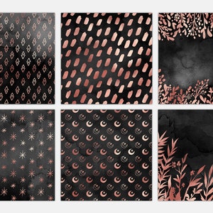 Black and Rose Gold Foil Watercolor Digital Paper, Watercolor Textures ...