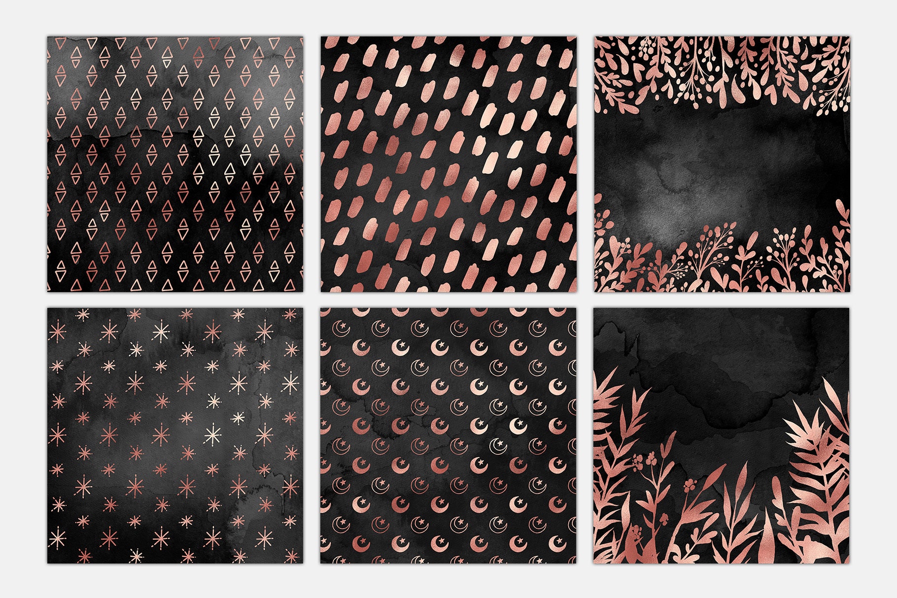 Black and Rose Gold Foil Watercolor Digital Paper Watercolor - Etsy