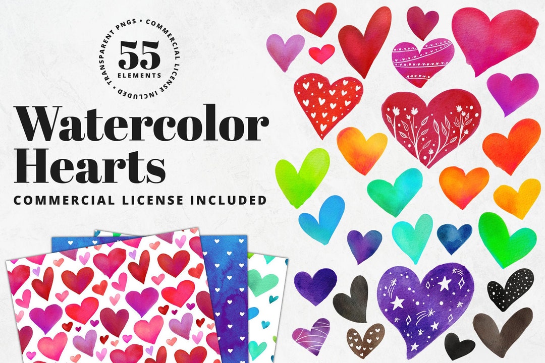 Watercolor Hearts Clip Art, Rainbow Hearts, Valentine Clip Art ...