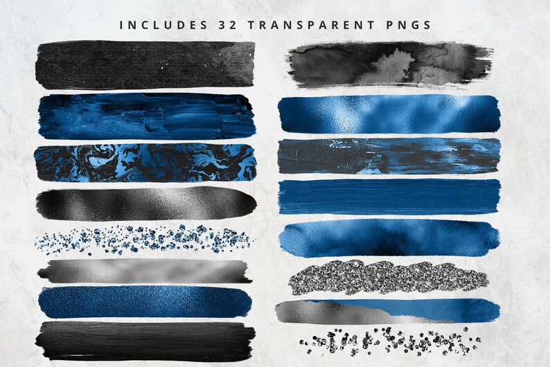 Blue and Black Brush Strokes Clipart, Paint Strokes, PNG, Gold Foil ...