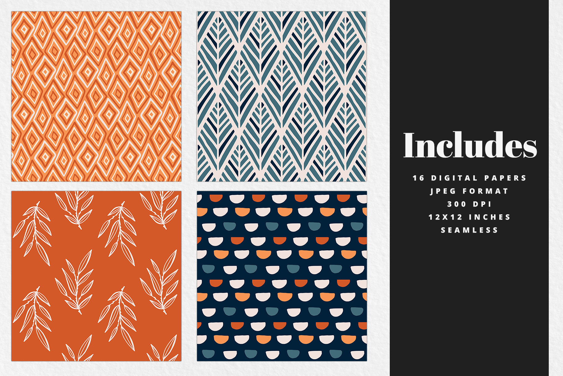 Blue Orange Digital Paper Set Seamless Textures Abstract - Etsy