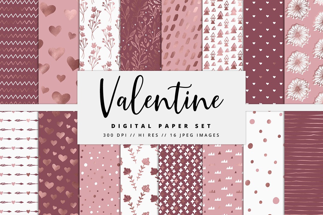 Valentine's Day Rose Gold Digital Paper, Gold Foil, Valentine, Hearts ...