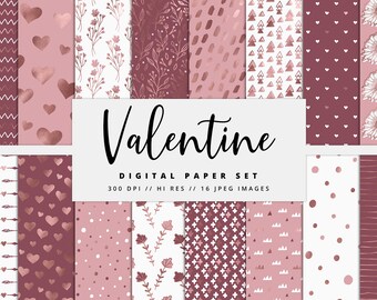 Pastel Hearts Gold Foil Digital Paper Valentine's Day | Etsy