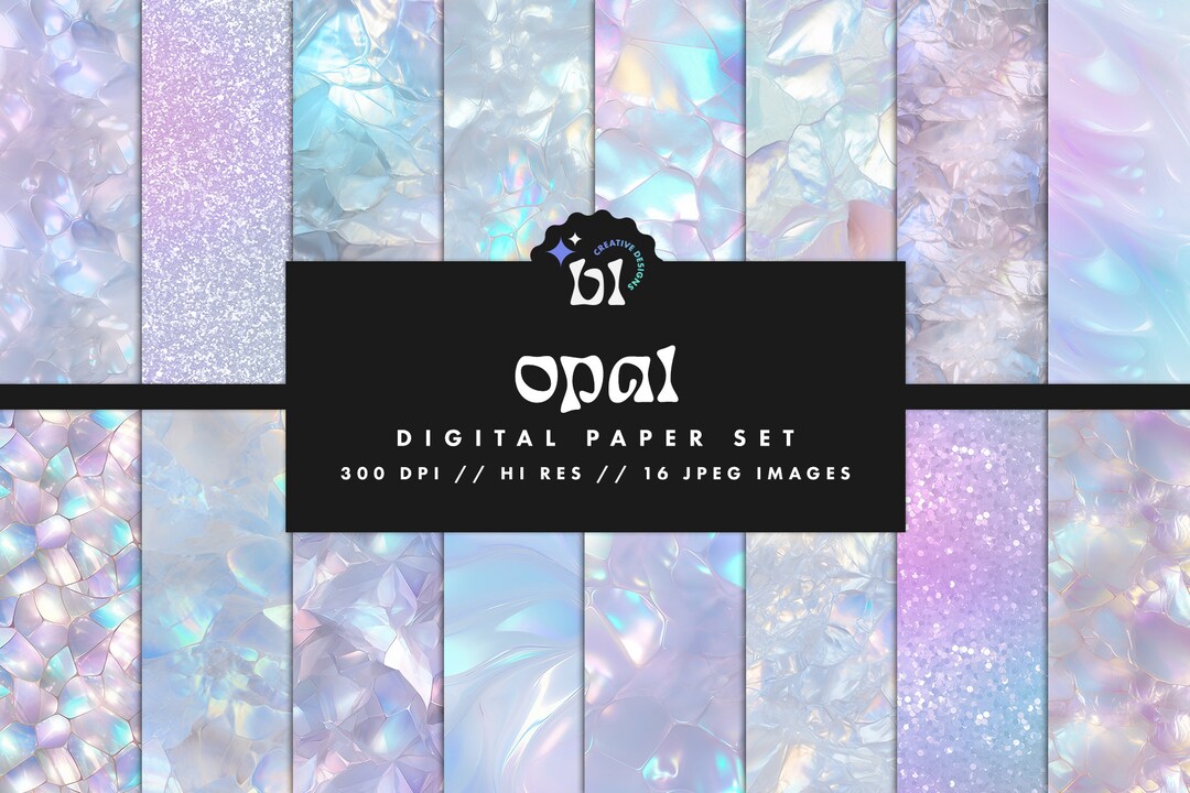 Opal Foil Digital Paper Set, Seamless Textures, Holographic Patterns ...