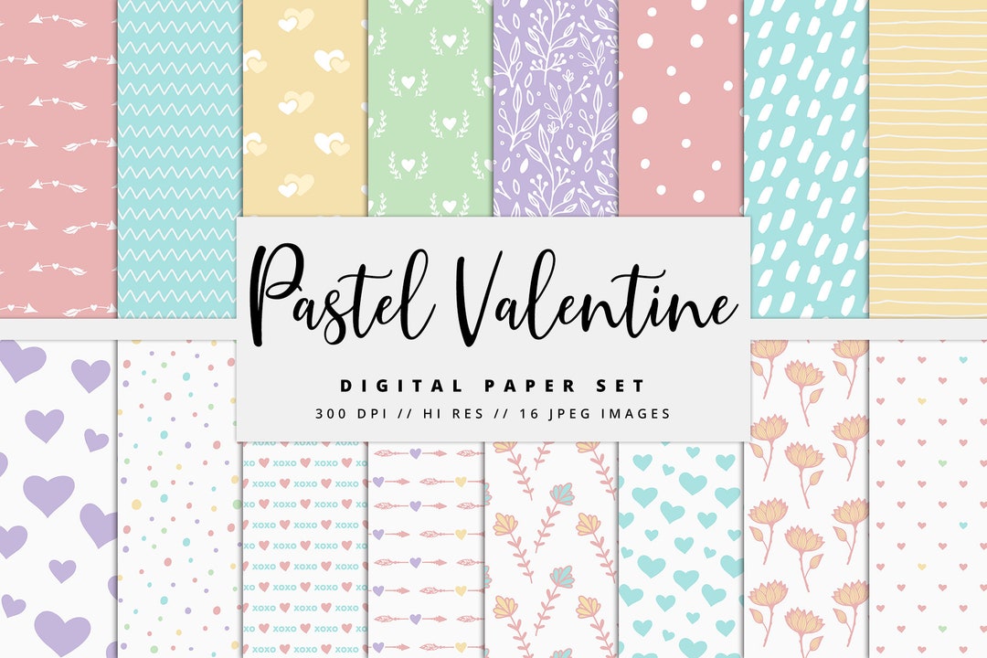 Pastel Valentine's Day Digital Paper, Pastel Digital Paper, Hearts ...