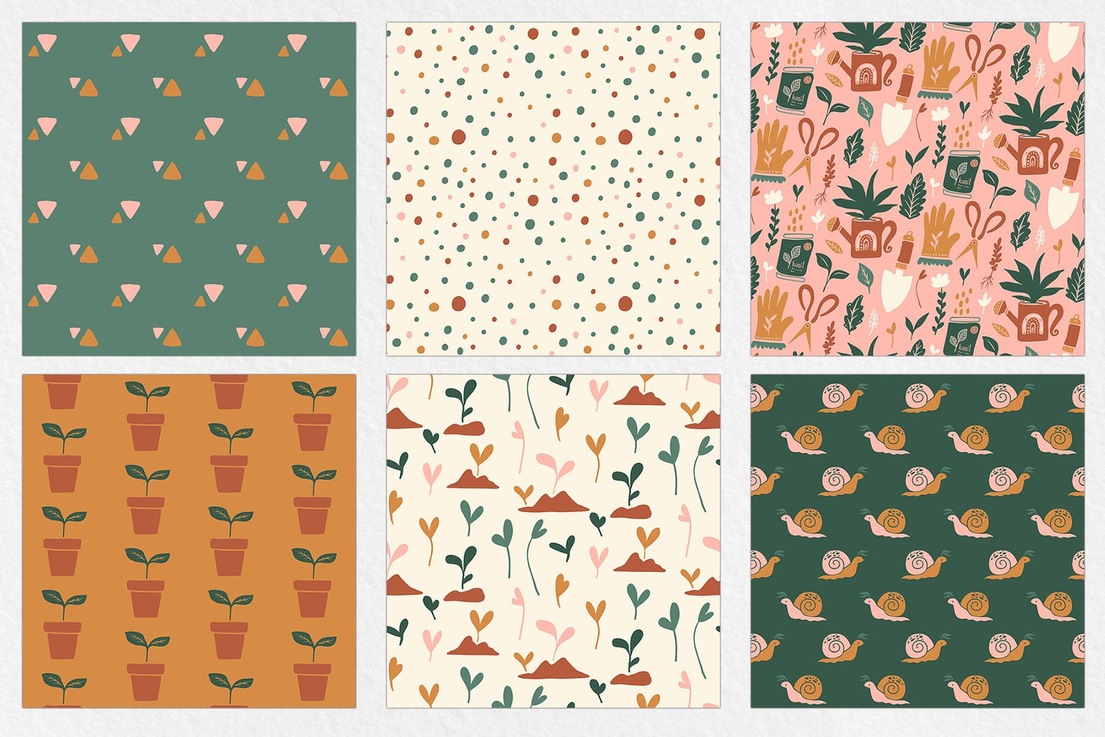 Gardening Digital Paper Set, Seamless Textures, Summer Patterns, Spring ...