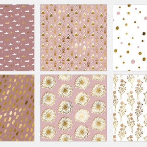 Blush & Gold Foil Digital Paper, Gold Foil Textures, Floral Digital ...