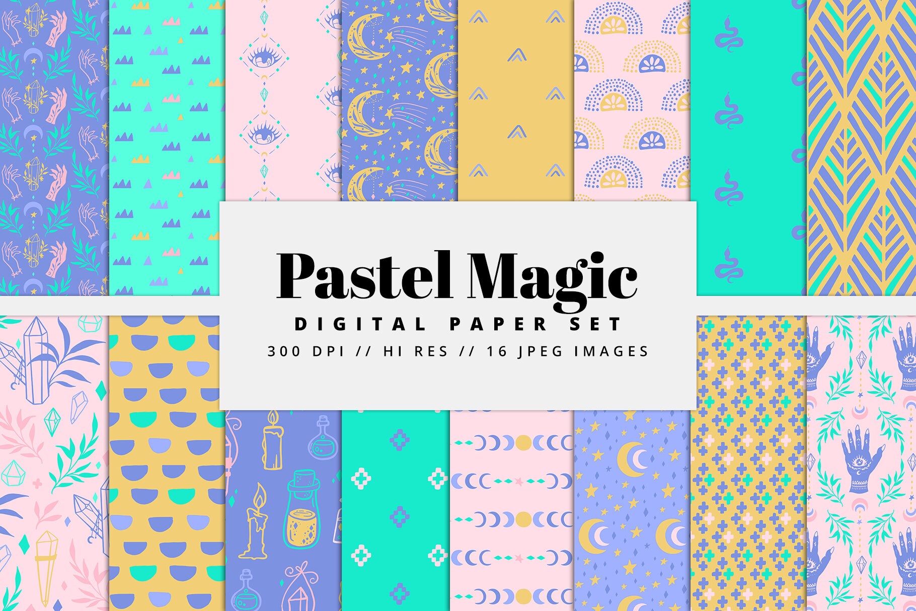 Pastel Magic Digital Paper Set Seamless Textures Esoteric | Etsy