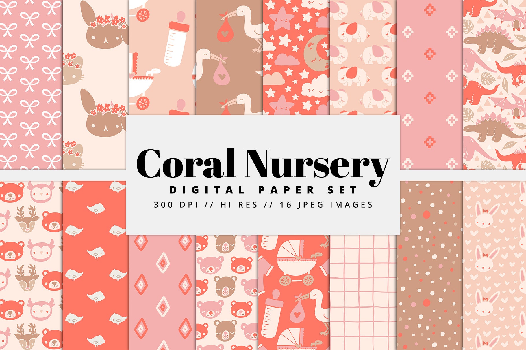 Nursery Digital Paper Set Seamless Textures Baby Patterns - Etsy 日本
