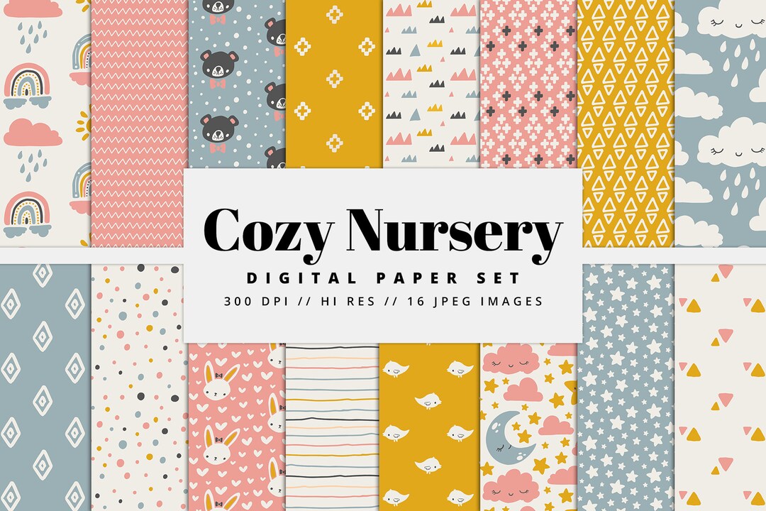 Nursery Digital Paper Set, Seamless Textures, Baby Patterns, Childrens ...