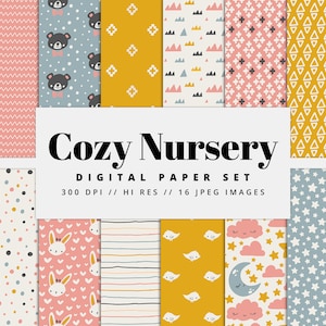 Nursery Digital Paper Set, Seamless Textures, Baby Patterns, Childrens ...