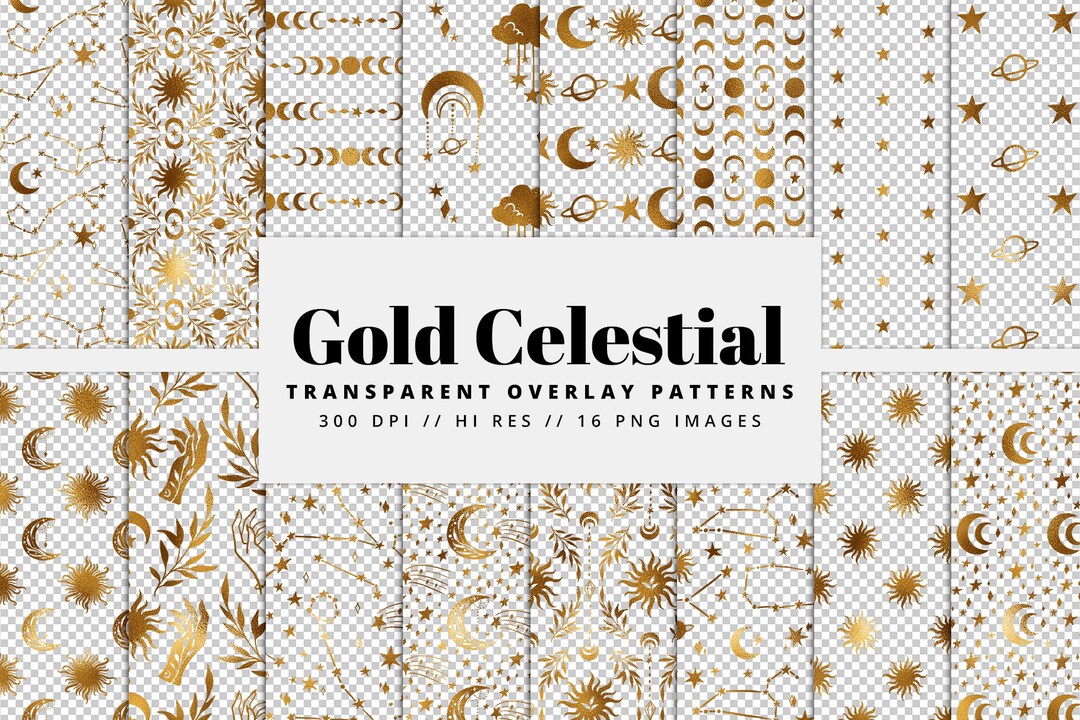 Gold Galaxy Transparent Overlay Patterns, Overlay Digital Paper ...