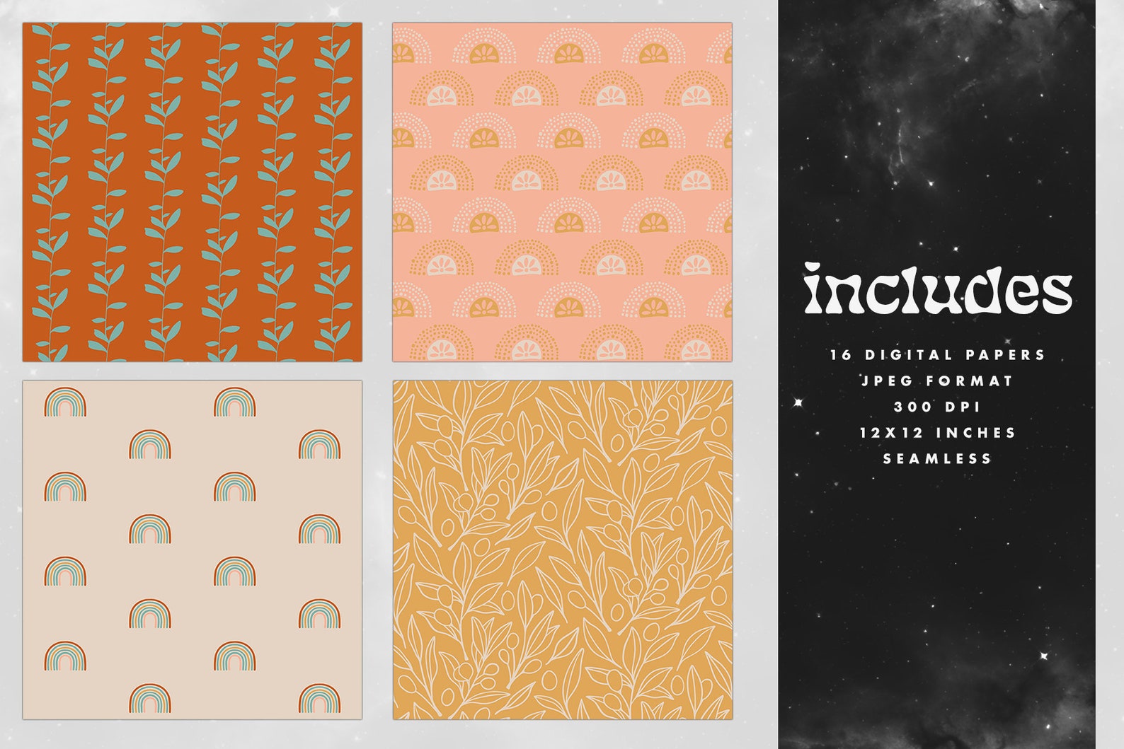 Vintage Digital Paper Set, Retro Seamless Textures, Floral Patterns ...