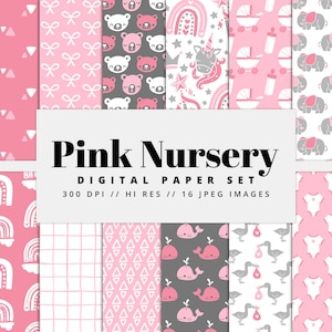 Pink Nursery Digital Paper Set, Seamless Textures, Baby Girl, Baby ...