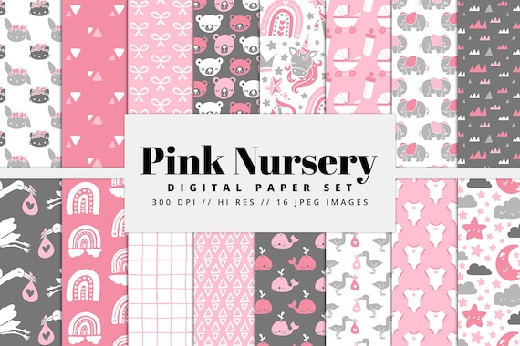 Pink Nursery Digital Paper Set Seamless Textures Baby Girl | Etsy