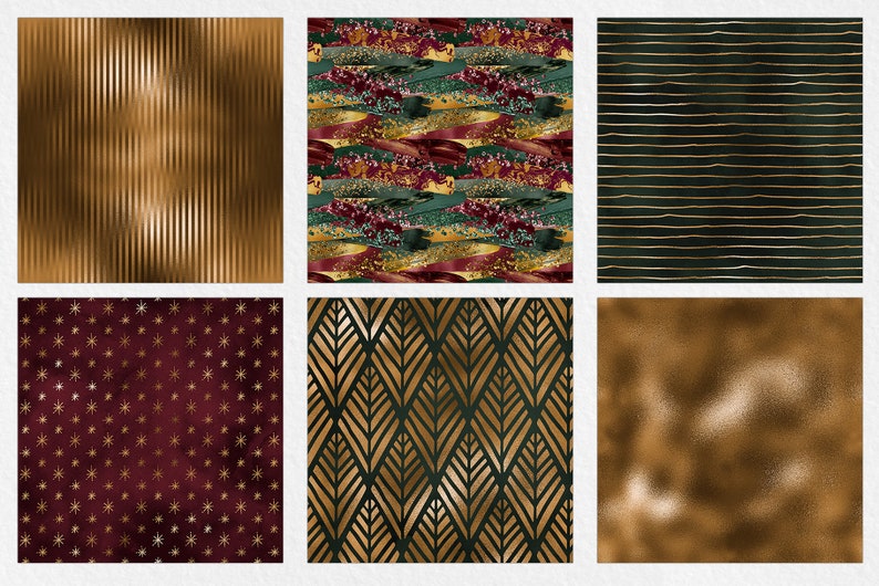 Christmas Digital Paper Set, Foil, Seamless Textures, Holiday, Seasonal ...