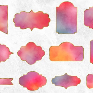 Cotton Candy Gold Watercolor Label Frames, Watercolor Clipart ...