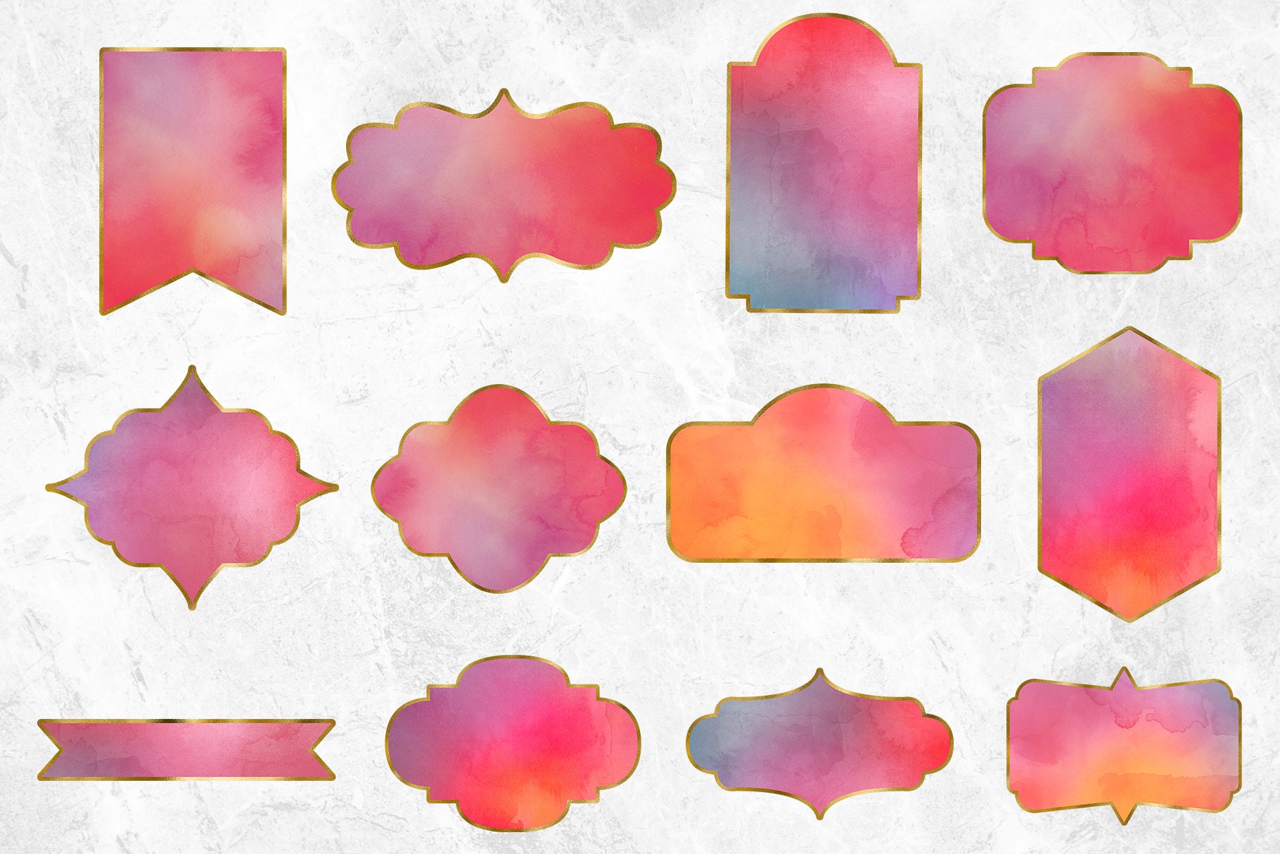 Cotton Candy Gold Watercolor Label Frames Watercolor Clipart - Etsy