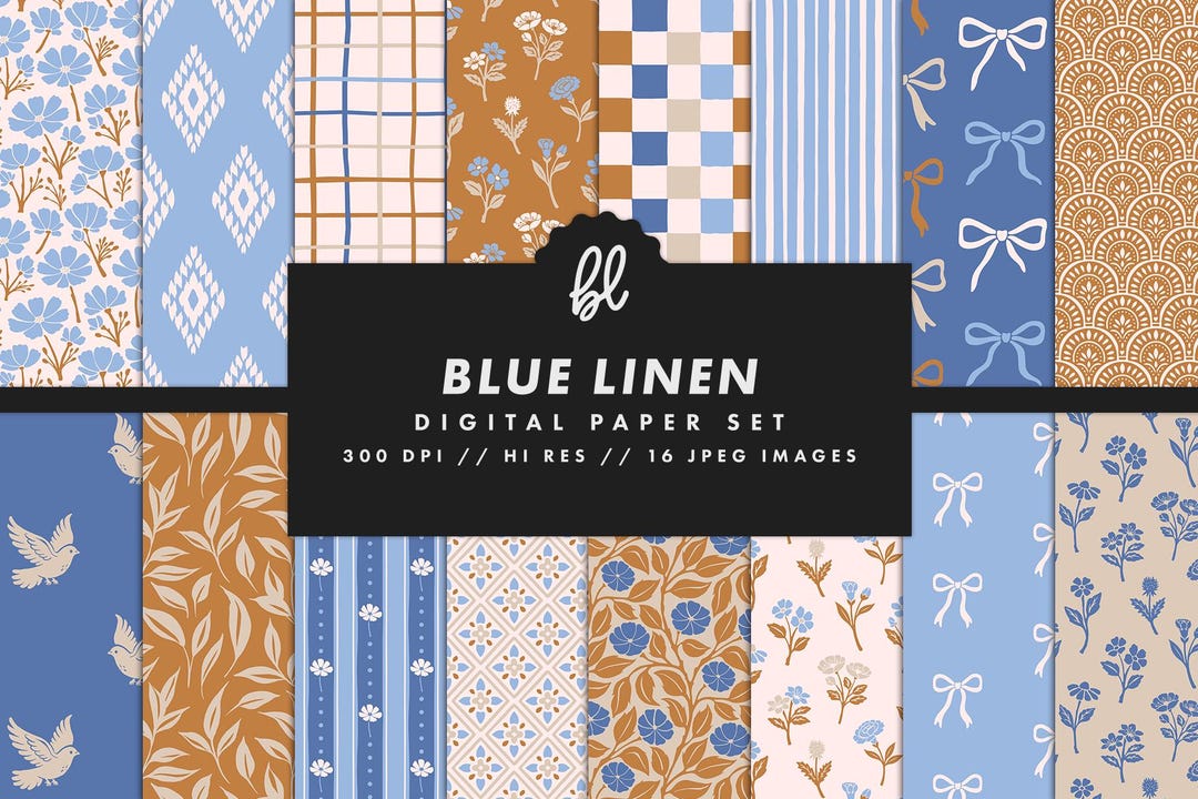 Blue Cottagecore Spring Digital Paper Set, Seamless Trendy Patterns ...