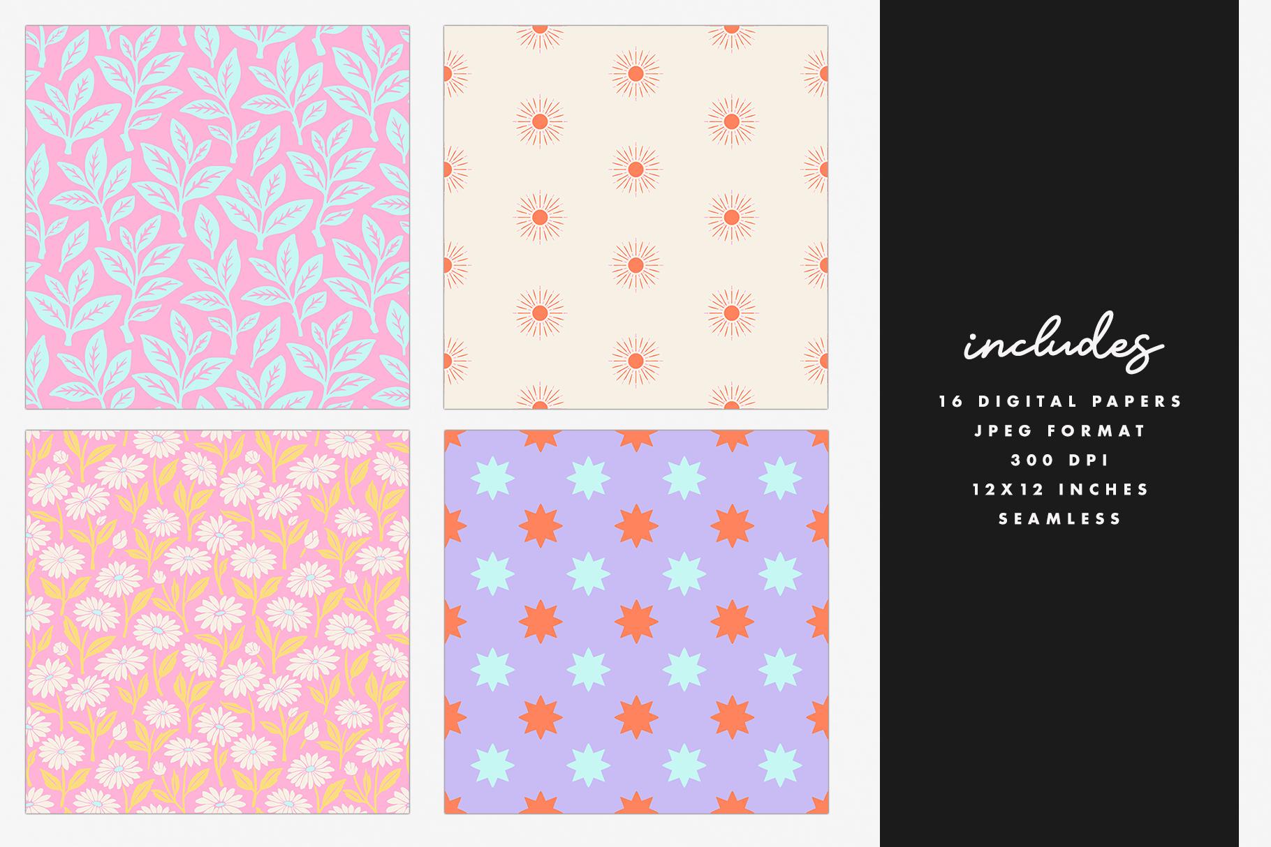 Pastel Bubblegum Spring Digital Paper Set, Seamless Trendy Patterns ...