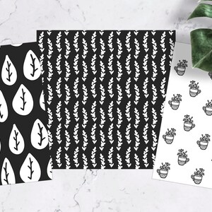 Black and White Floral Digital Paper, Hand-drawn Flowers, Geometric ...