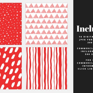 Red and White Digital Paper, Hand Drawn, Floral, Geometric, Printable ...