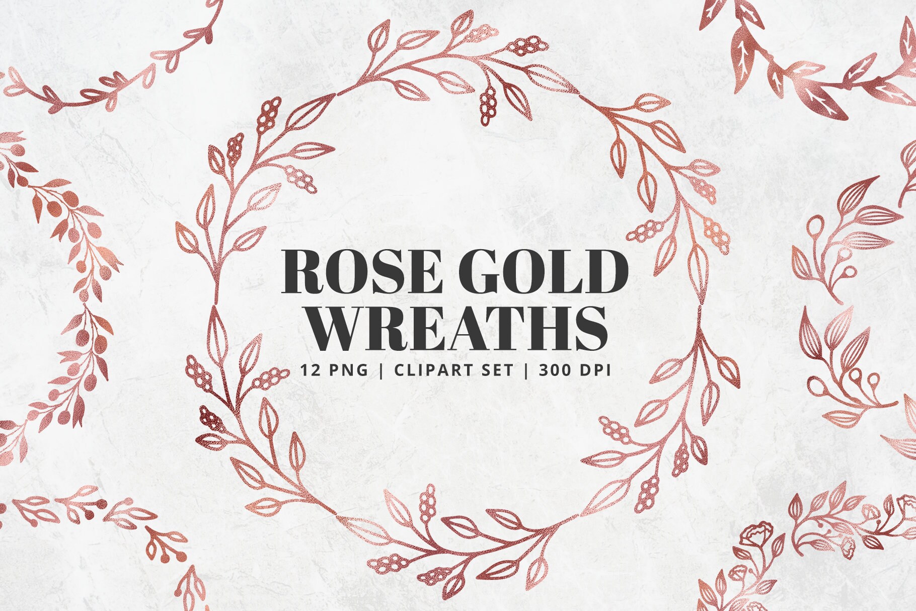 Rose Gold Foil Wreath Clipart Set, Faux Foil, Clipart, Floral ...