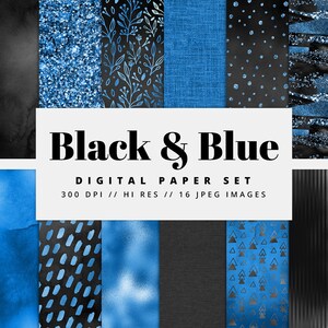 Black & Blue Foil Digital Paper, Seamless Textures, Scrapbook and ...