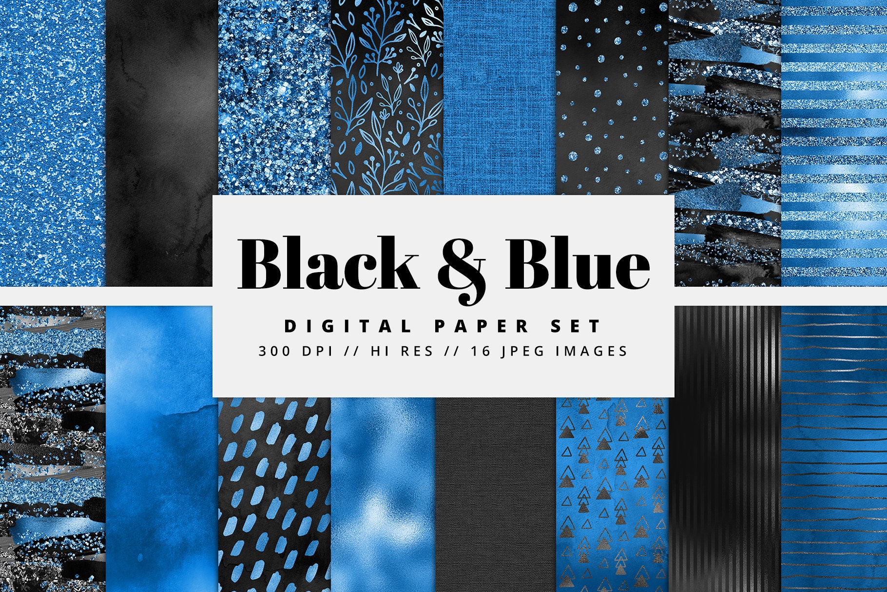 Black & Blue Foil Digital Paper Seamless Textures Digital | Etsy