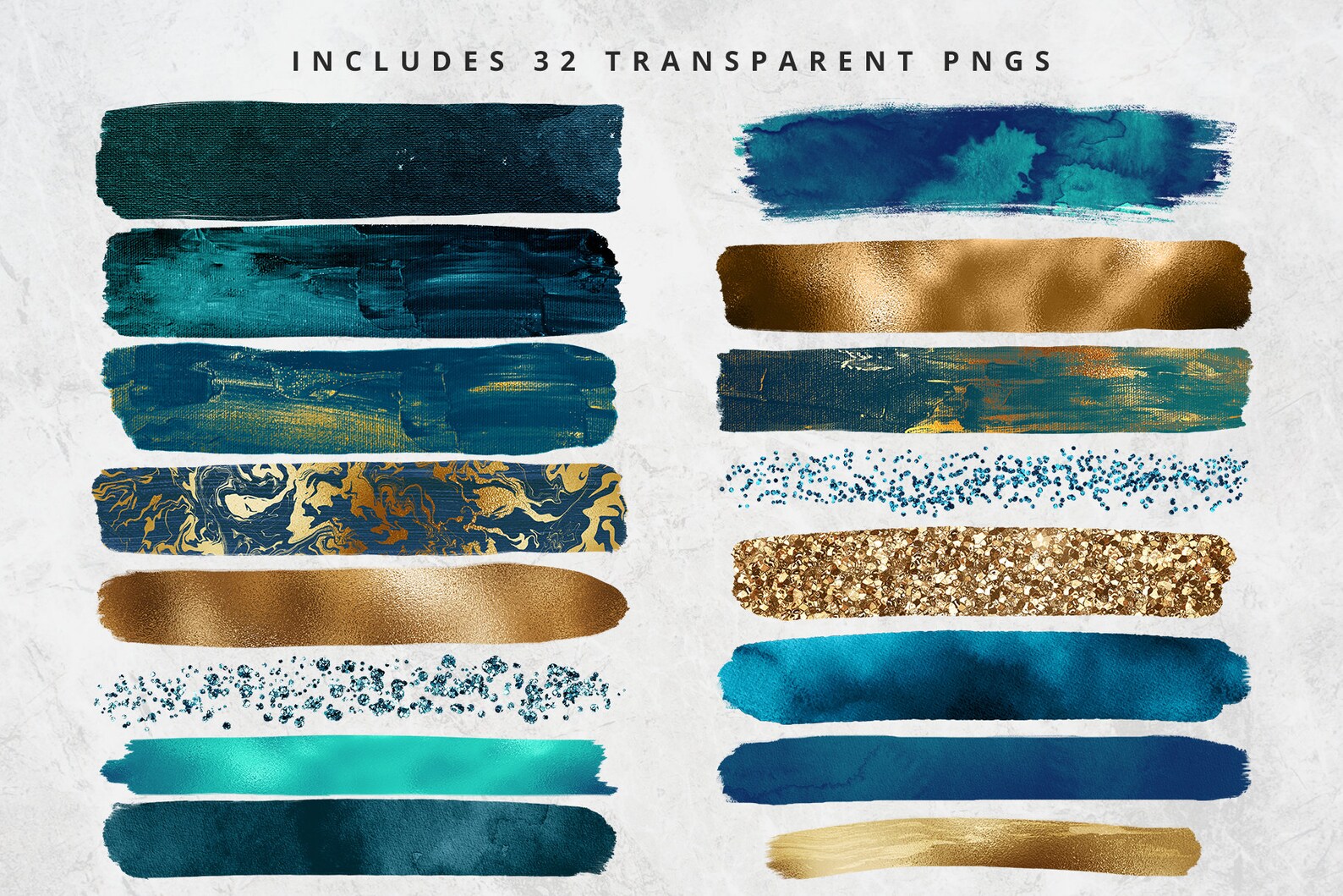 Ocean and Gold Brush Strokes Clipart, Paint Strokes, PNG, Gold Foil ...