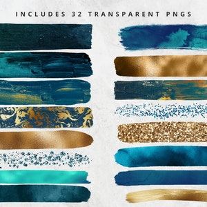 Ocean and Gold Brush Strokes Clipart, Paint Strokes, PNG, Gold Foil ...