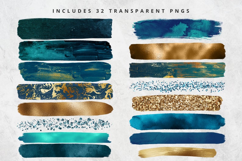 Ocean and Gold Brush Strokes Clipart, Paint Strokes, PNG, Gold Foil ...