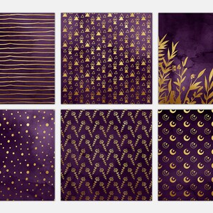 Purple & Gold Foil Watercolor Digital Paper, Watercolor Textures ...