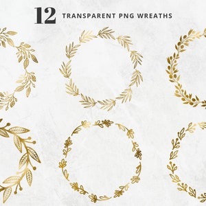 Gold Foil Wreath Clipart Set, Faux Foil, Clipart, Floral Illustrations ...