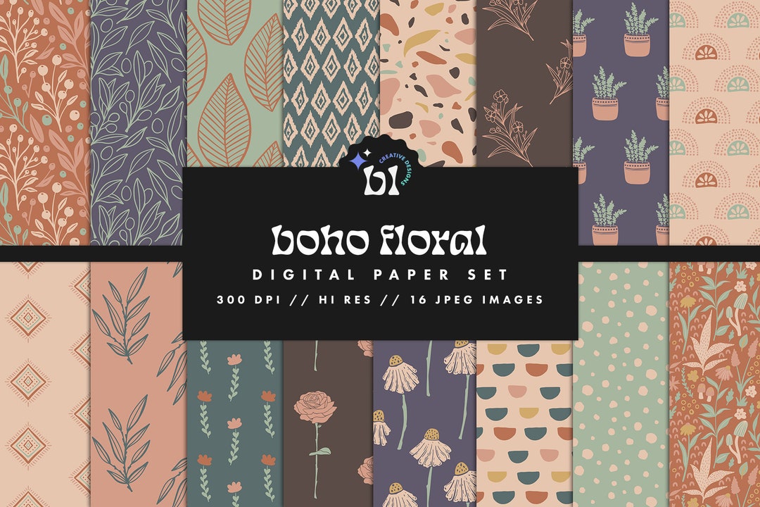 Vintage Floral Digital Paper, Retro Seamless Textures, Floral Patterns ...
