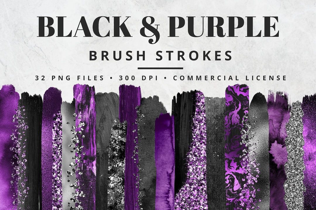 Purple and Black Brush Strokes Clipart, Paint Strokes, PNG, Gold Foil ...
