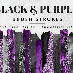 Purple and Black Brush Strokes Clipart, Paint Strokes, PNG, Gold Foil ...