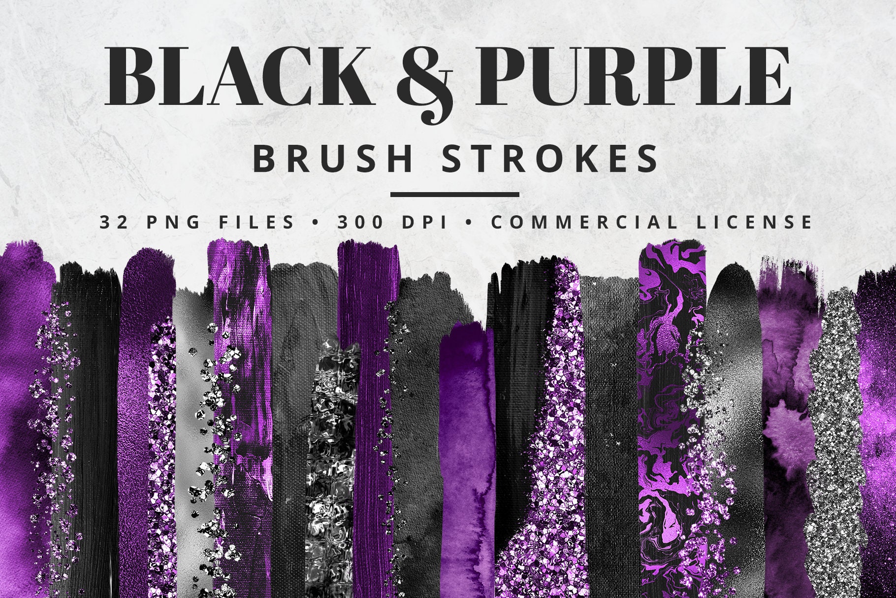 Purple and Black Brush Strokes Clipart Paint Strokes PNG | Etsy