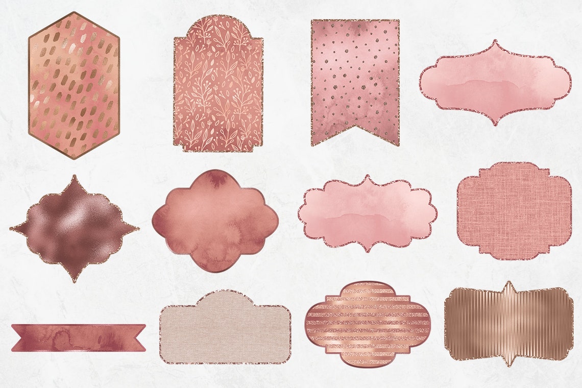 Blush Rose Gold Watercolor Label Frames Watercolor Clipart - Etsy