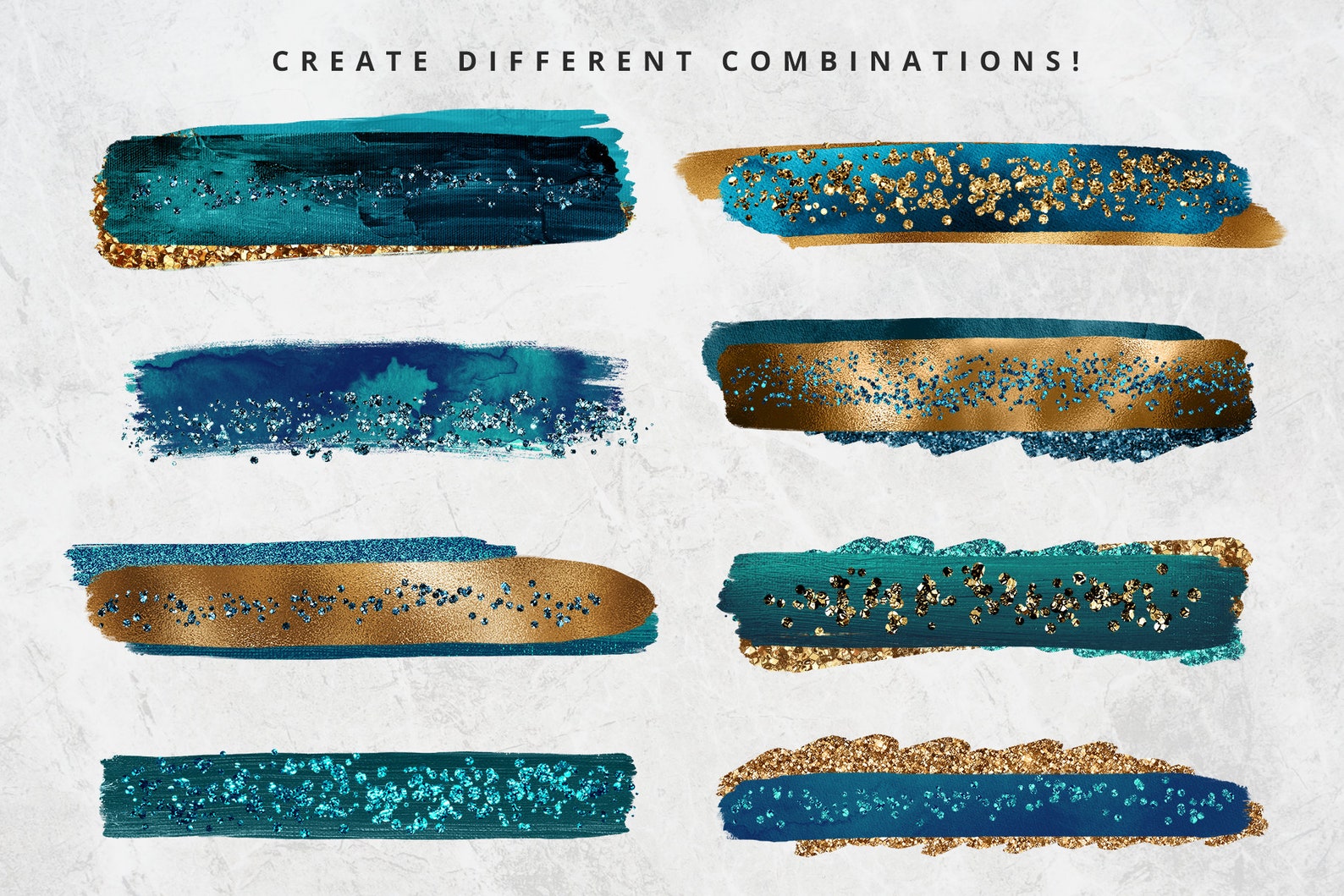 Ocean and Gold Brush Strokes Clipart, Paint Strokes, PNG, Gold Foil ...