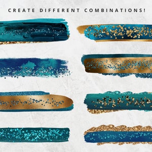 Ocean and Gold Brush Strokes Clipart, Paint Strokes, PNG, Gold Foil ...